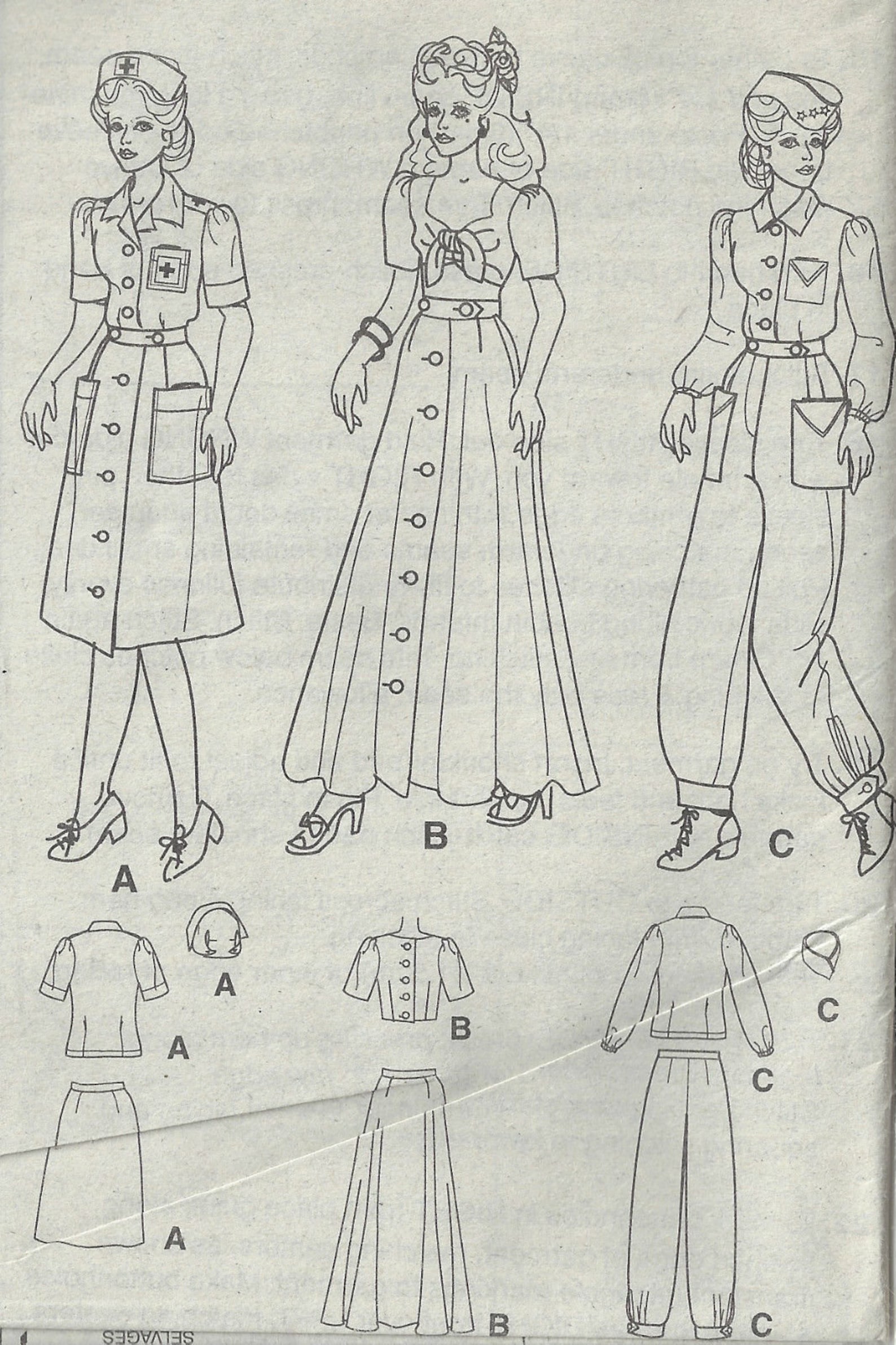 1940s WW2 Vintage Sewing Pattern Skirt Top PANTS HAT B36-38-40-42 (1660 ...