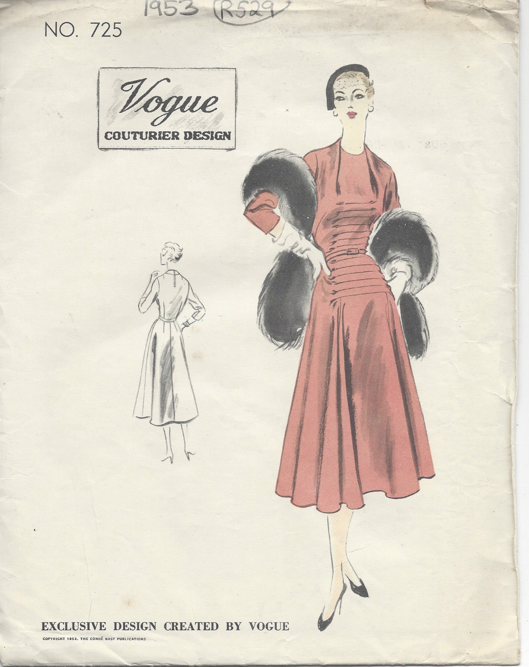 1953 Vintage VOGUE Sewing Pattern DRESS B38" (R529) Vogue 725 - Etsy