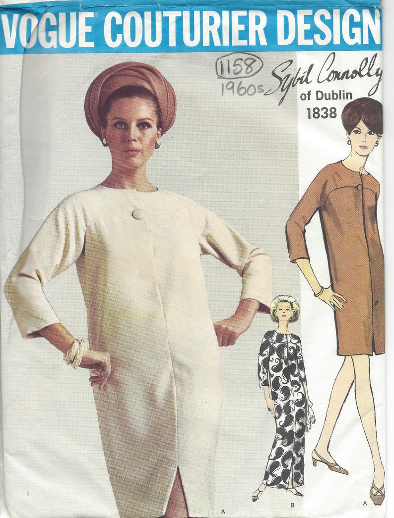 1967 Vintage VOGUE Sewing Pattern DRESS B34 (1158) by Sybil Connolly of ...