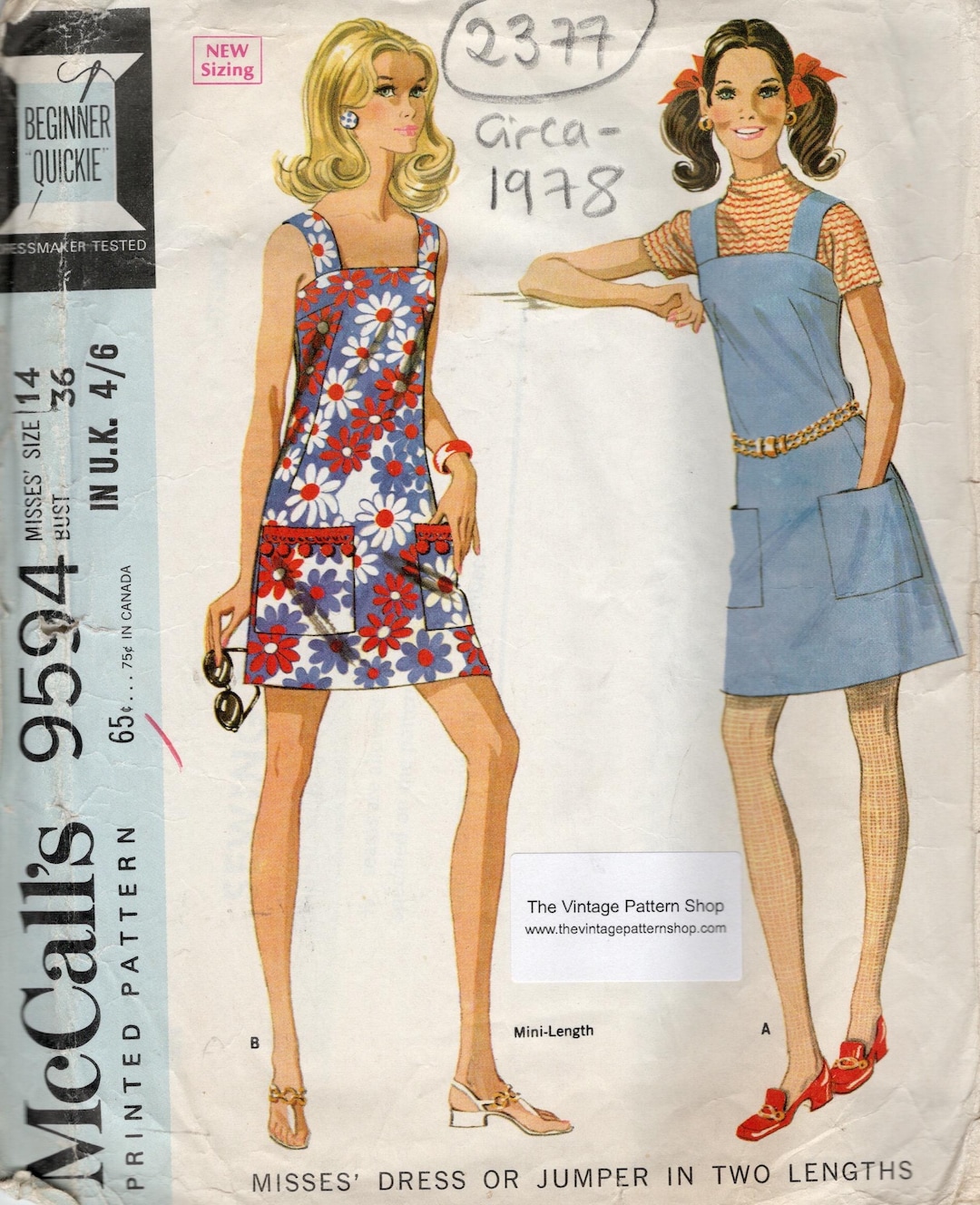 1968 Vintage Sewing Pattern B36" DRESS (2377) Mccall's 9594 - Etsy