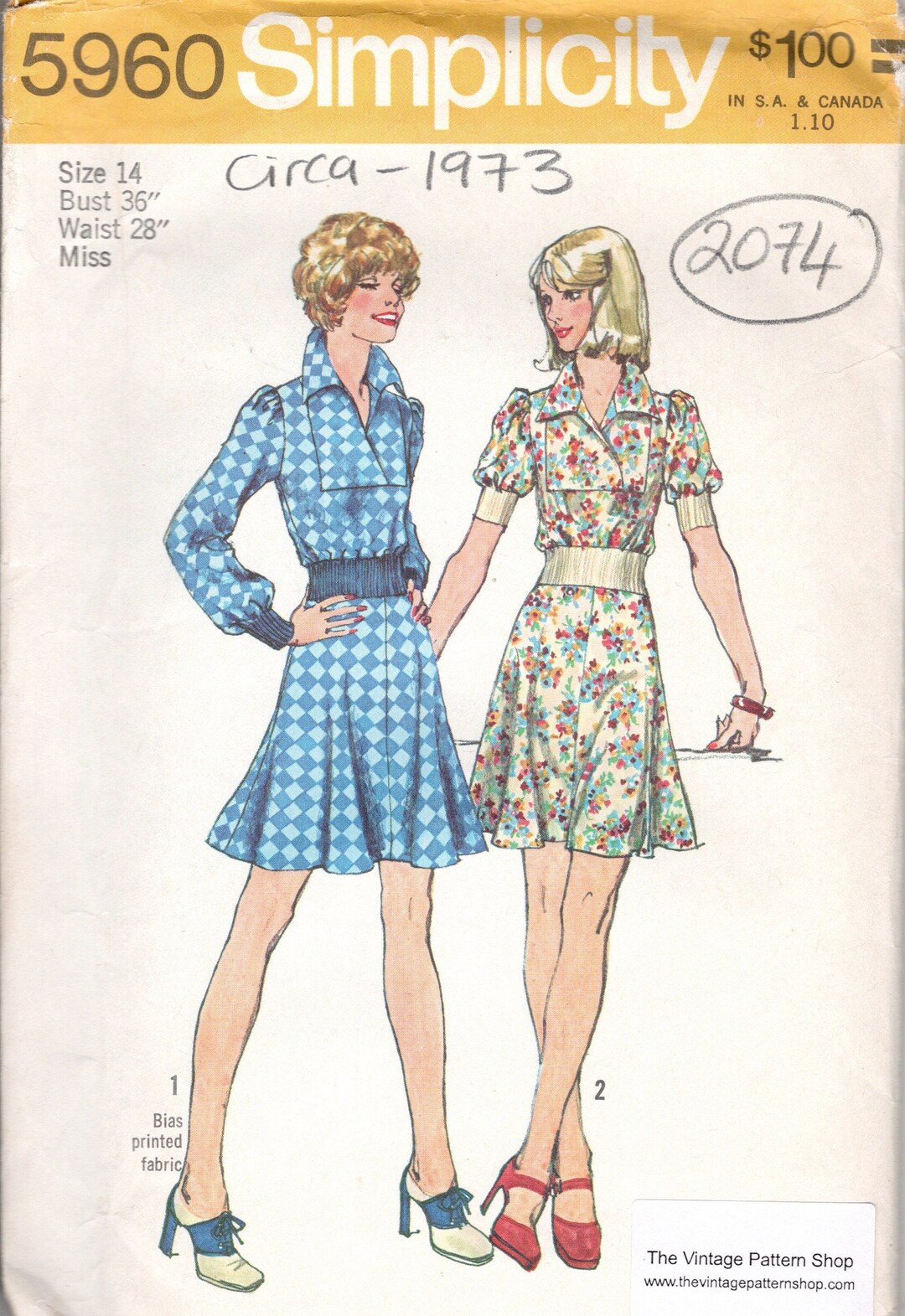 1973 Vintage Sewing Pattern Bust: 36″ Two Piece Dress - Skirt & Top ...