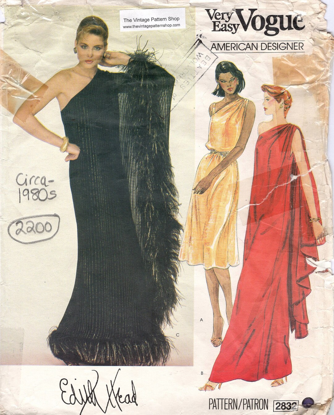 1980s Vintage VOGUE Sewing Pattern DRESS B36" (2200) by Edith Head ...
