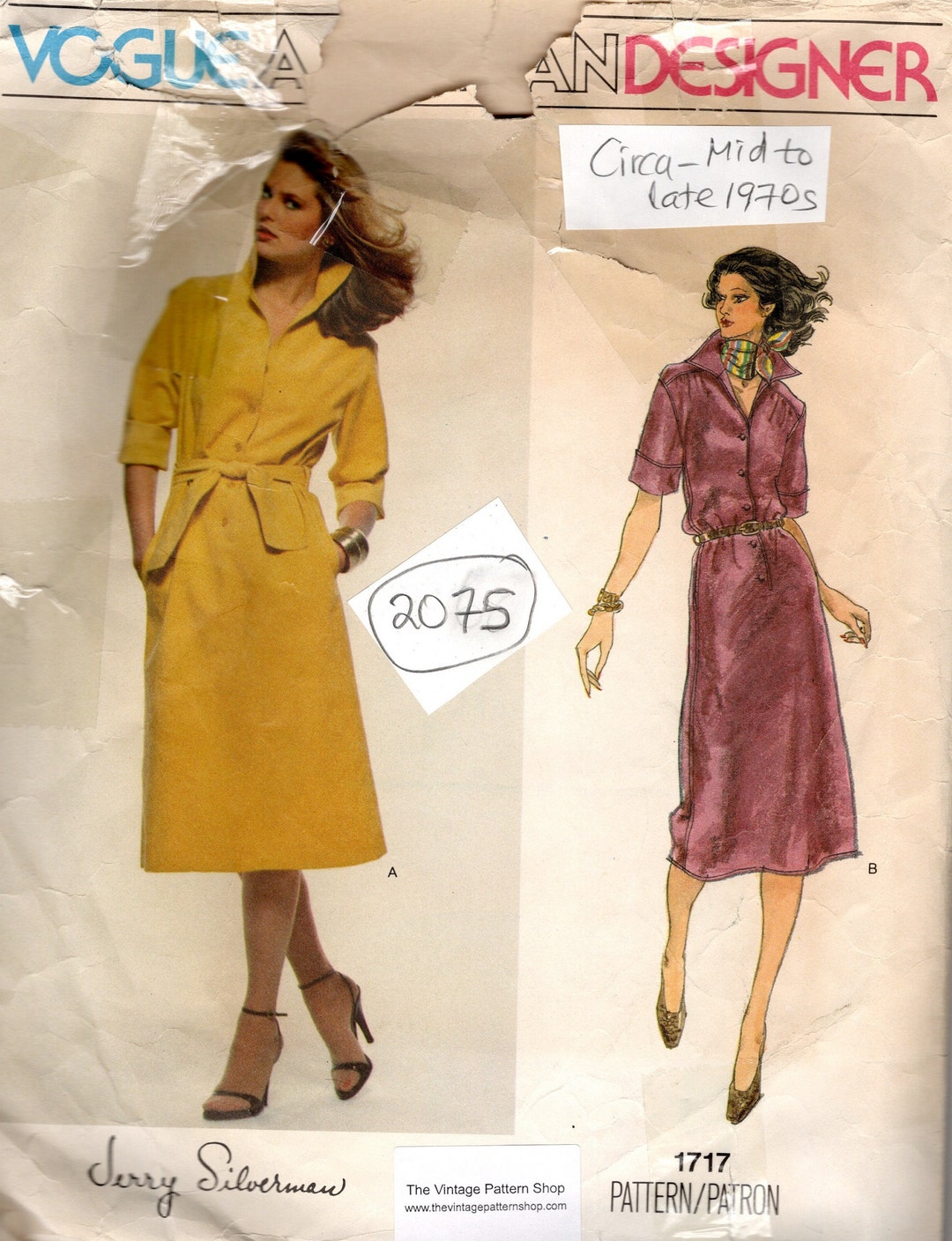1970s Vintage VOGUE Sewing Pattern DRESS B36″ (2075) by Jerry Silverman ...