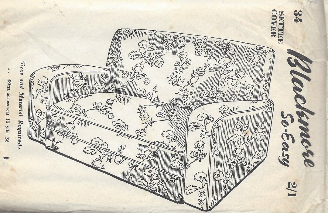 1942 Vintage Sewing Pattern SETTEE COVER ADJUSTABLE (R932) Blackmore 34 ...