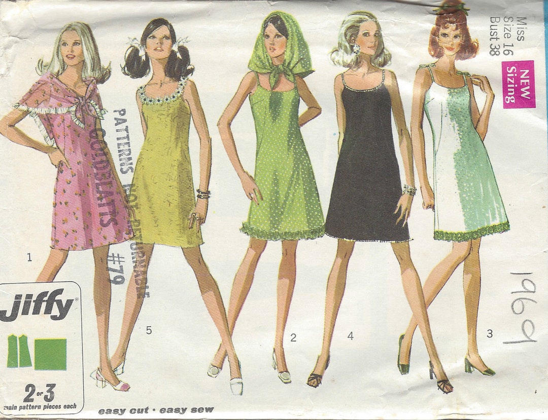 1969 Vintage Sewing Pattern B38 DRESS, SCARF, STOLE (R679) Simplicity ...