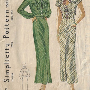 1930s Vintage Sewing Pattern B34" DRESS (1677) Simplicity 1683 - Etsy UK