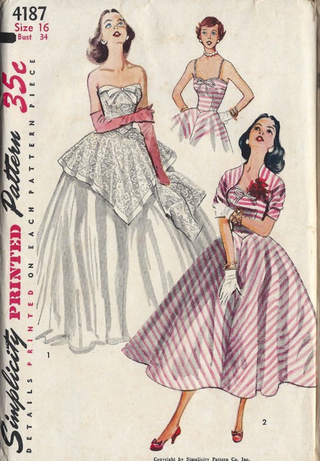 1952 Vintage Sewing Pattern B34 Evening & DAY DRESS – JACKET (1223 ...