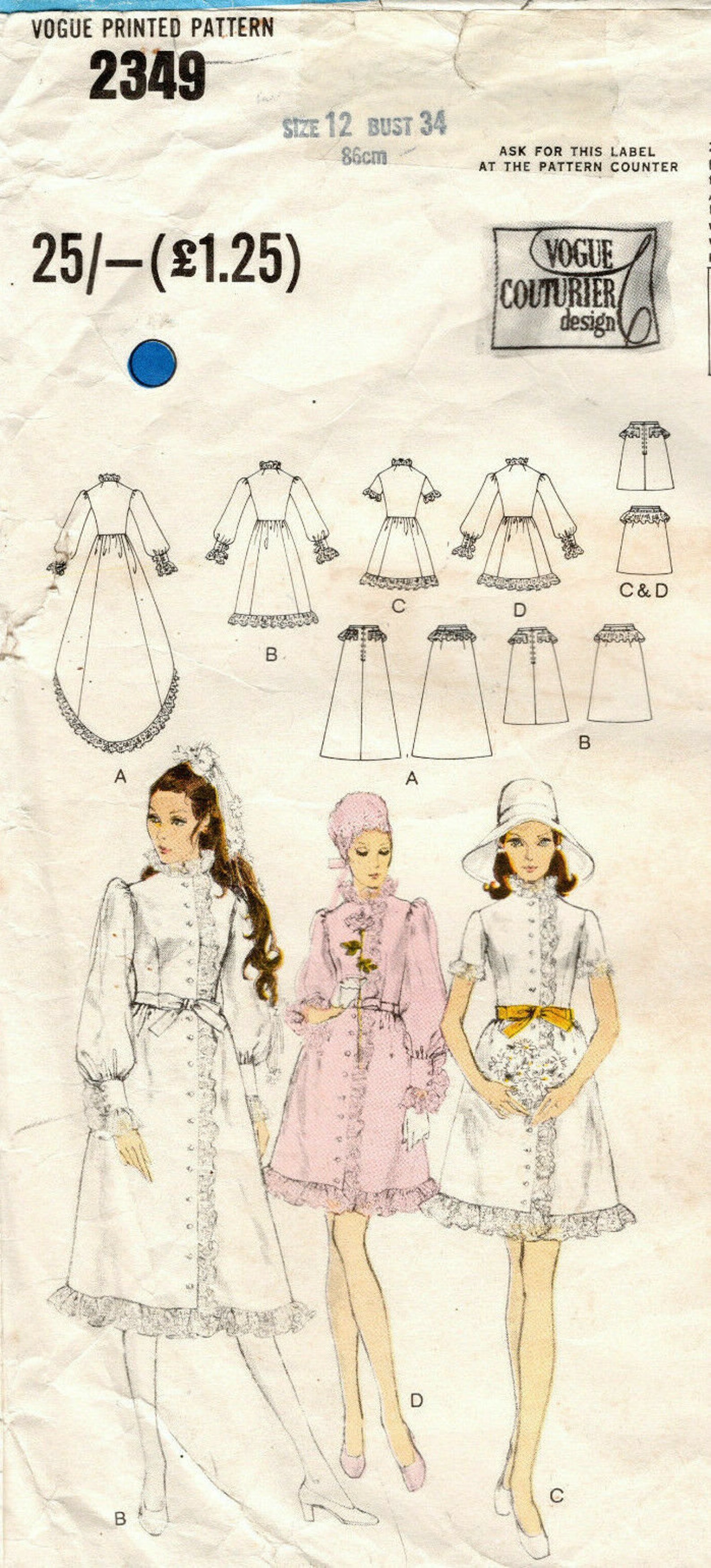 1970 Vintage VOGUE Sewing Pattern B34″ BRIDAL DRESS (1981) Belinda ...
