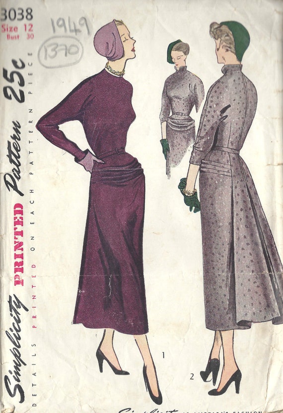 1949 Vintage Sewing Pattern B30 DRESS 1370 Simplicity 3038 - Etsy