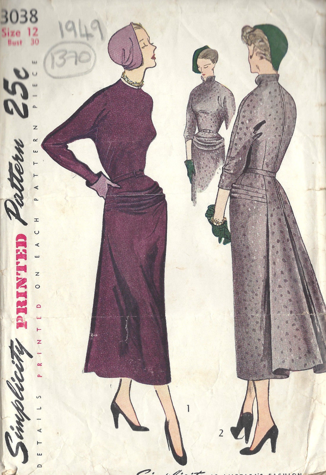 1949 Vintage Sewing Pattern B30 DRESS 1370 Simplicity 3038 - Etsy