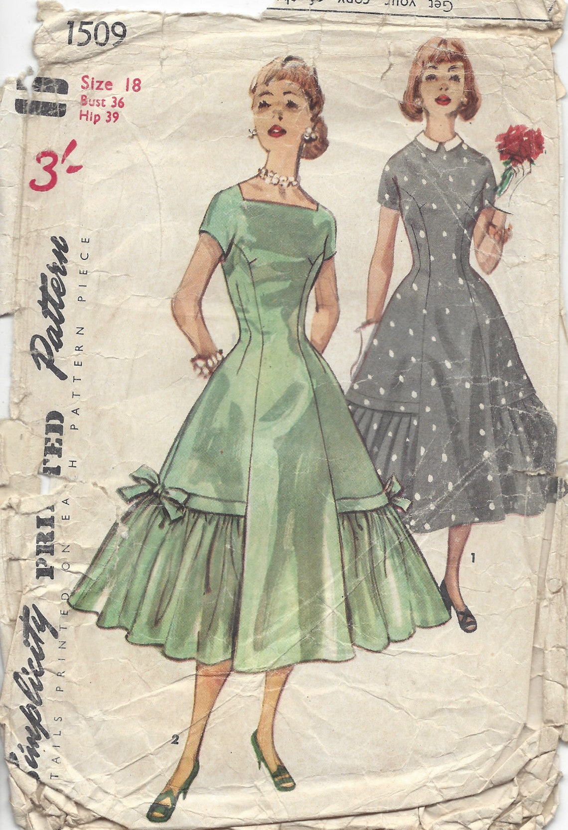 1956 Vintage Sewing Pattern B36 DRESS 1096 Simplicity 1509 - Etsy