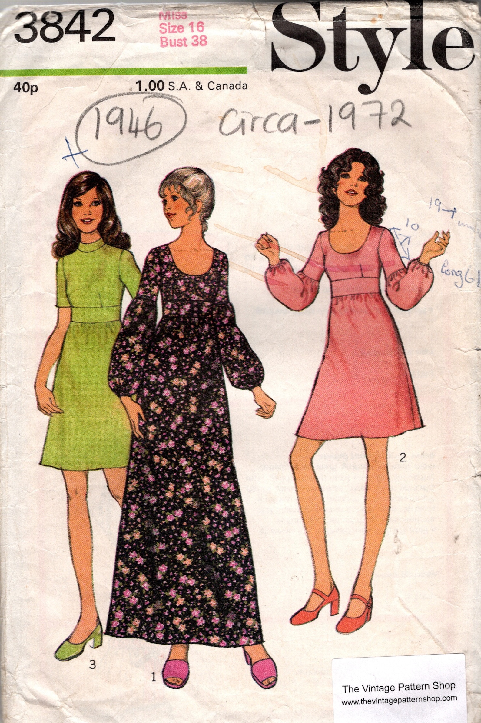 1972 Vintage Sewing Pattern B38 DRESS 1946 by Style 3842 - Etsy