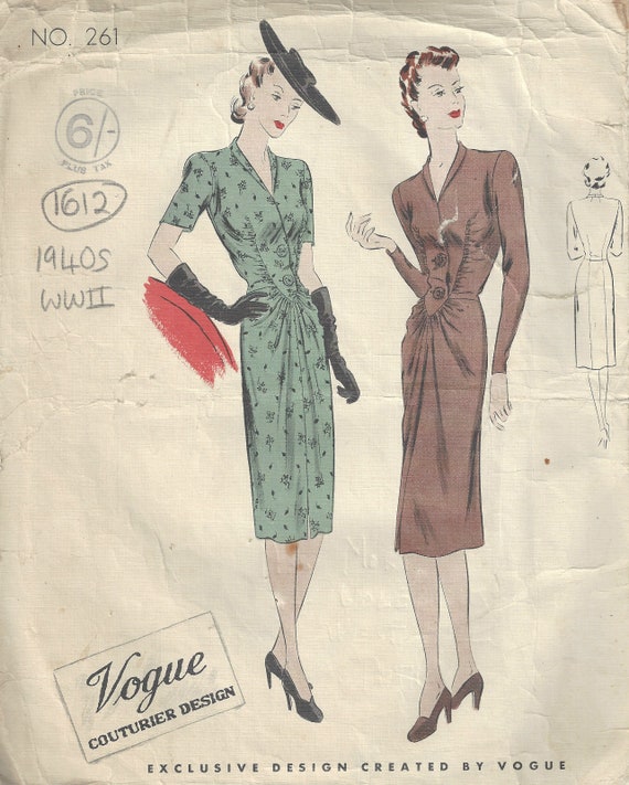 1940s WW2 Vintage VOGUE Sewing Pattern B34 DRESS 1612 Vogue - Etsy