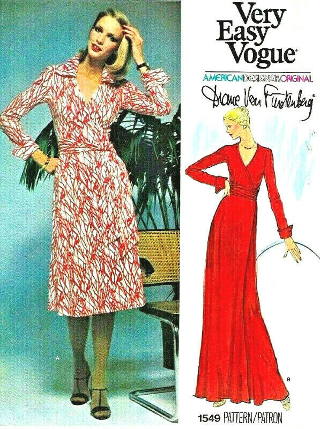 1976 Vintage VOGUE Sewing Pattern WRAP DRESS B36″ (1890) Diane Von ...