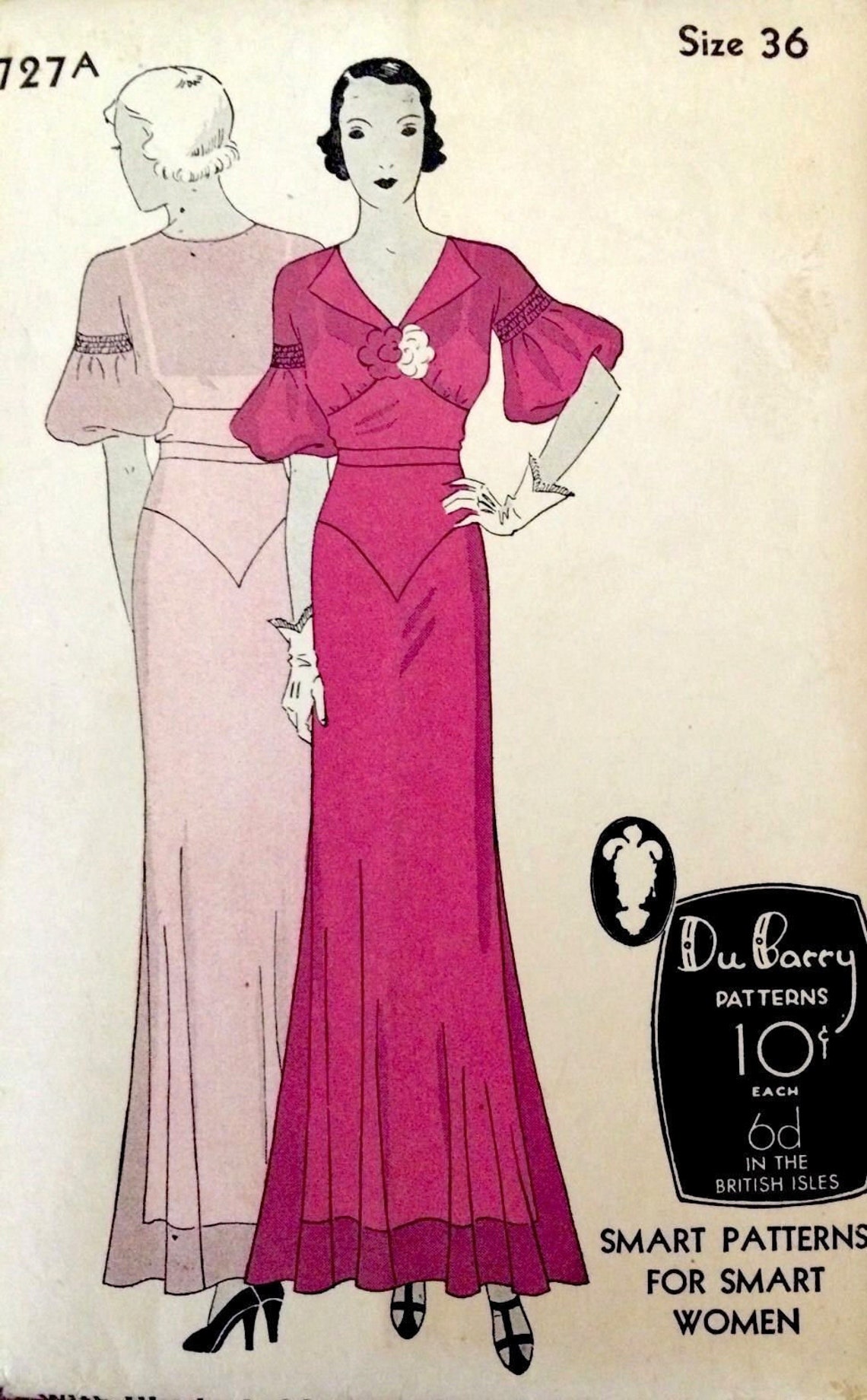 1930s Vintage Sewing Pattern B36 DRESS (1747) Du Barry 727A - Etsy