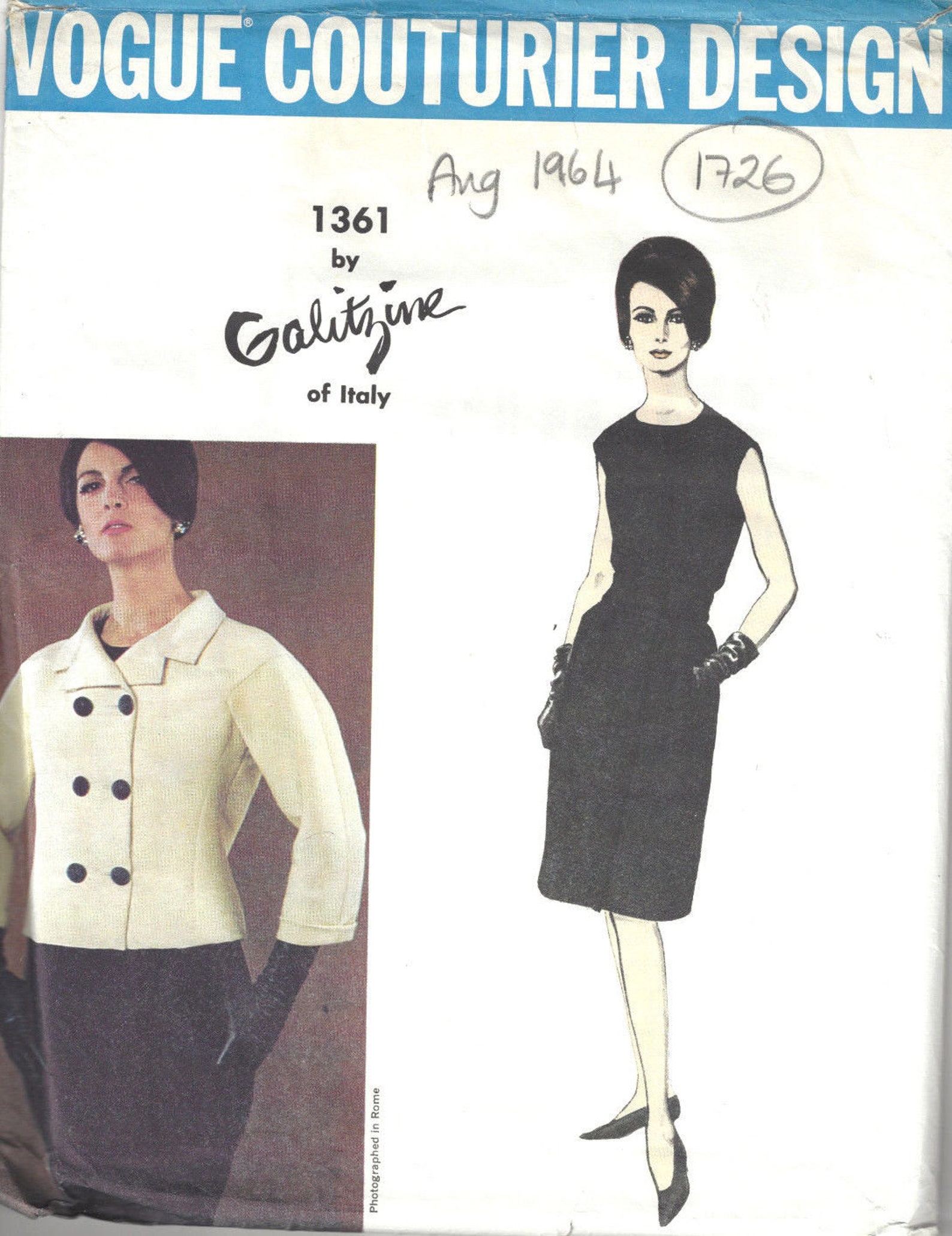 1964 Vintage VOGUE Sewing Pattern B34 DRESS & JACKET 1726 by Galitzine ...