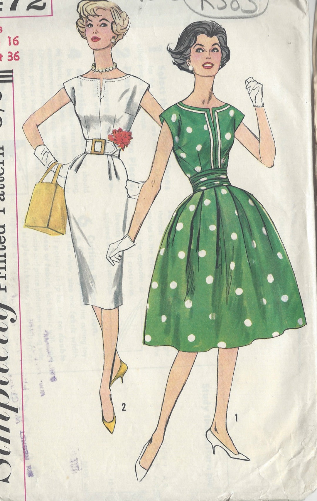 1960 Vintage Sewing Pattern B36" DRESS (R383) by Simplicity 3472 - Etsy