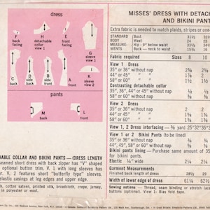 1972 Vintage Sewing Pattern B34″ DRESS Detachable Collar BIKINI PANTS ...