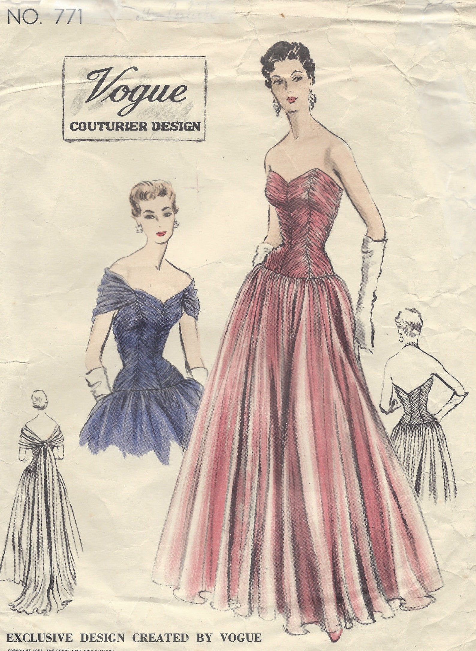 1953 Vintage VOGUE Sewing Pattern B32 Evening Dress GOWN (E1306) VOGUE ...