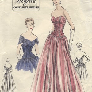 1953 Vintage VOGUE Sewing Pattern B32 Evening Dress GOWN (E1306) VOGUE ...