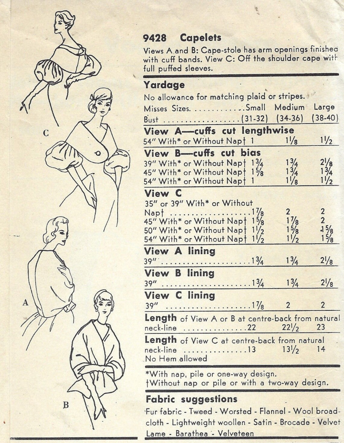 1958 Vintage VOGUE Sewing Pattern B34″-36″ CAPLETS Stole Wrap (1855 ...