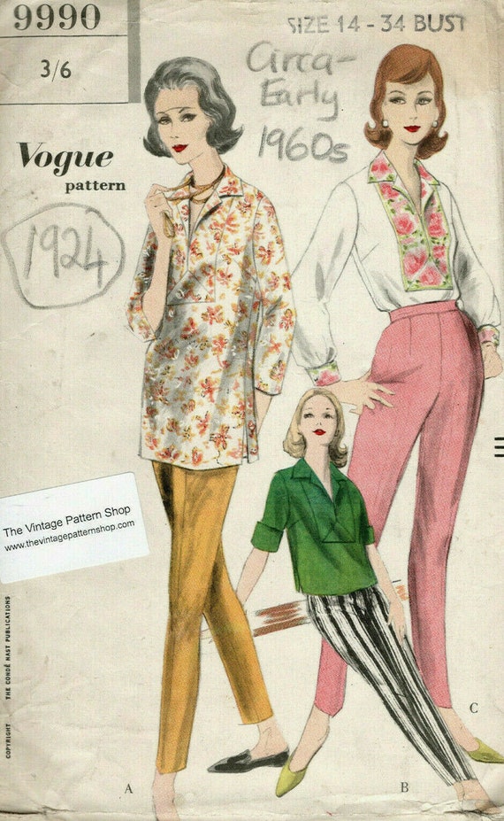 1960s Vintage VOGUE Sewing Pattern Bust 34 Shirt & Slacks - Etsy