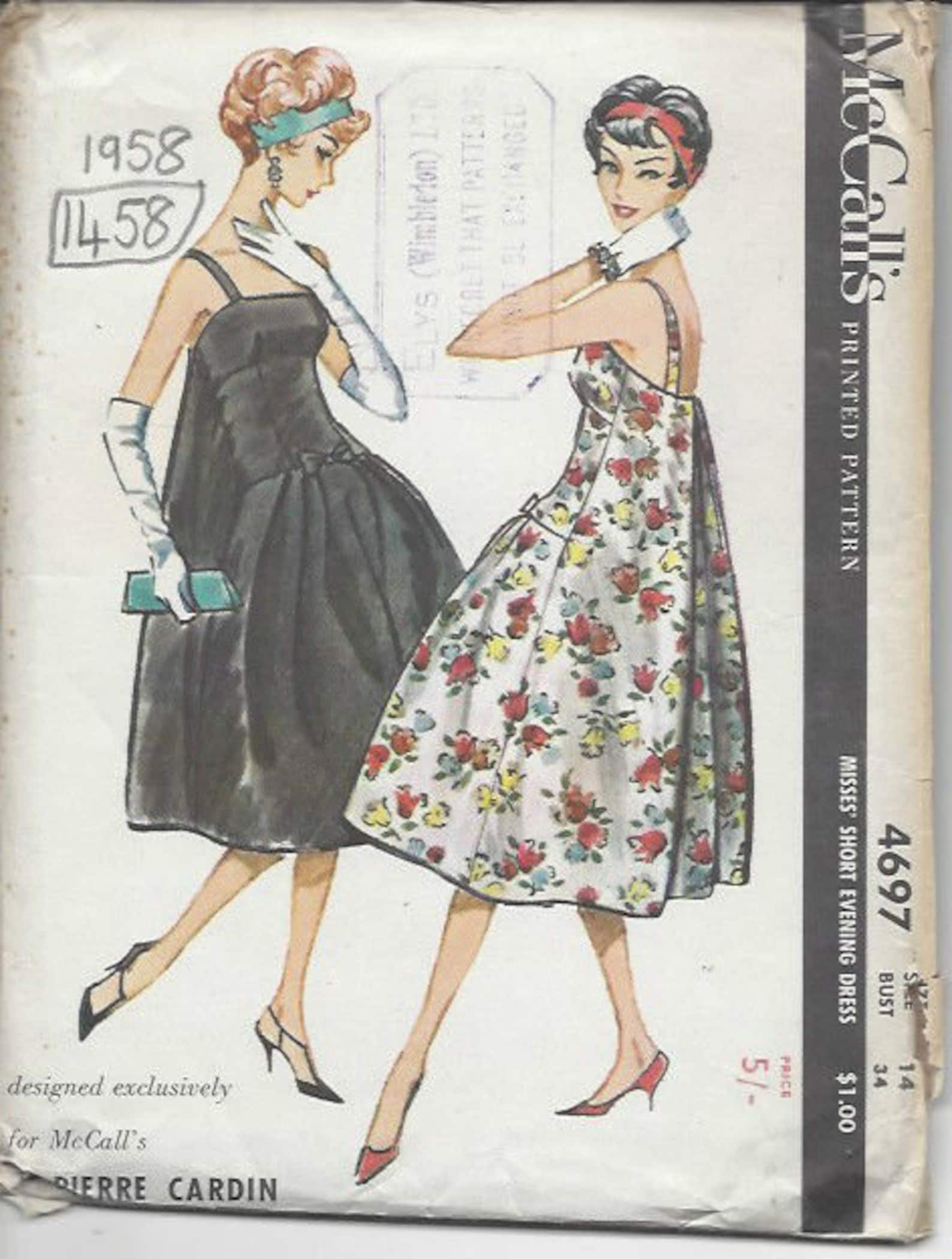 1958 Vintage Sewing Pattern B34 DRESS 1458 by PIERRE CARDIN - Etsy