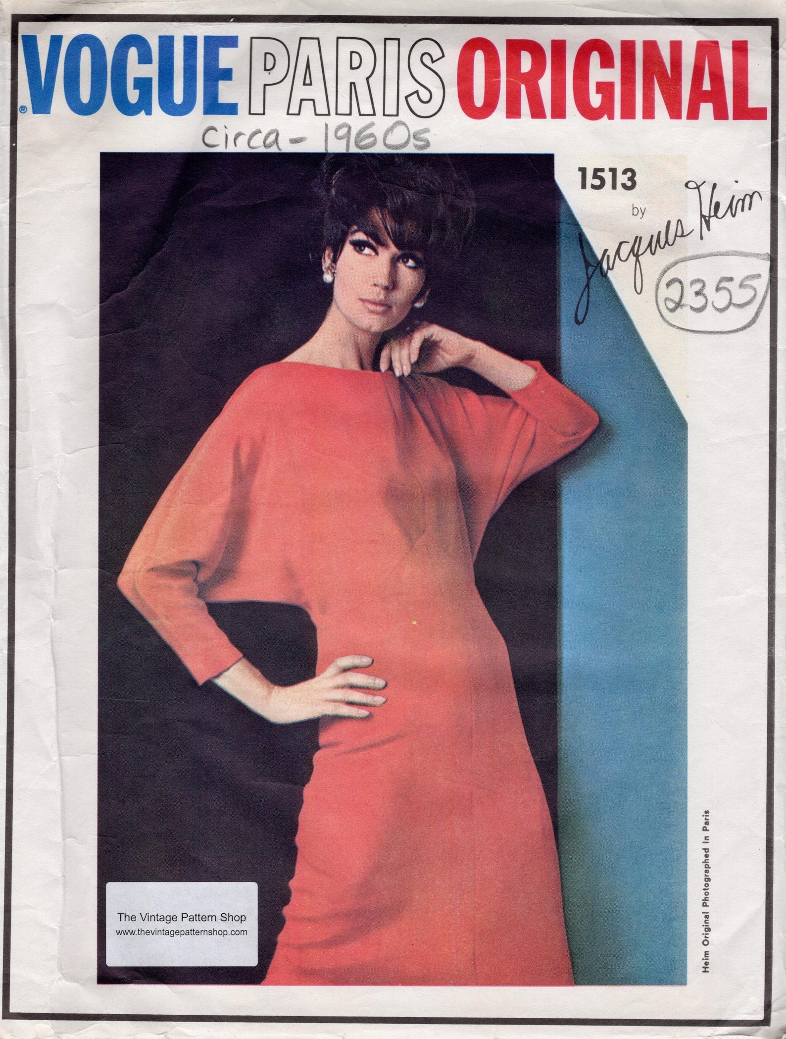 1960s Vintage VOGUE Sewing Pattern B36" DRESS (2355) by Jacques Heim ...