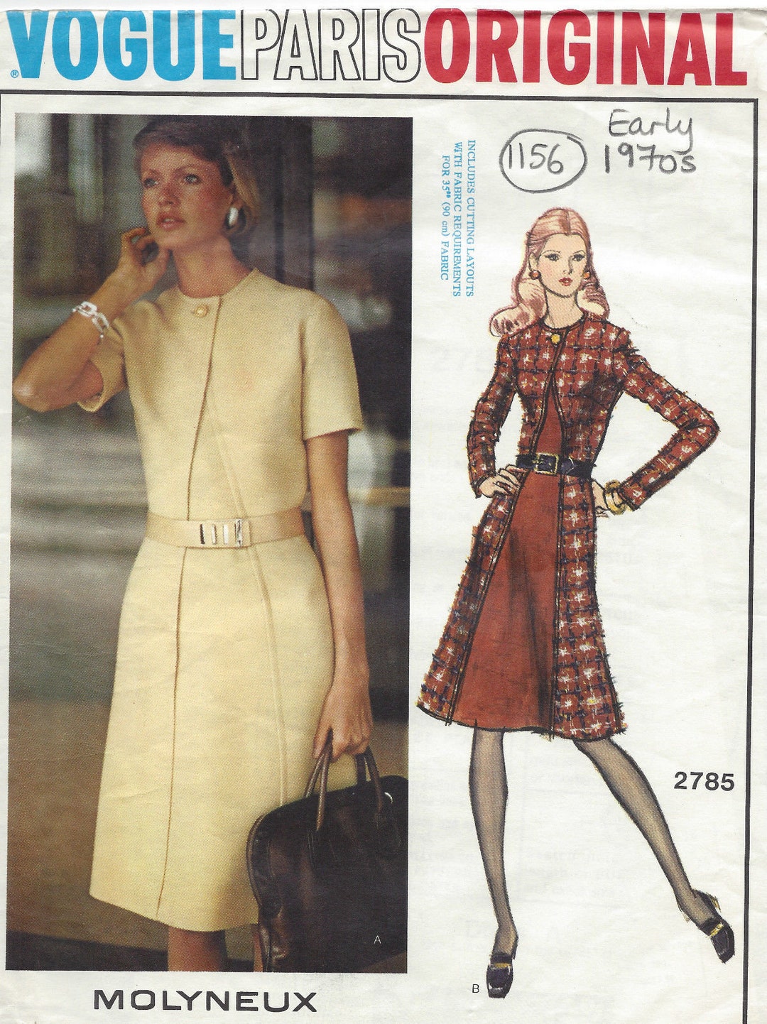 1972 Vintage VOGUE Sewing Pattern DRESS B32 1/2 (1156) by Molyneux ...