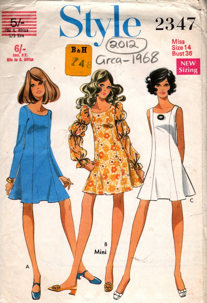 1968 Vintage Sewing Pattern B36 MINI DRESS 2012 by Style - Etsy