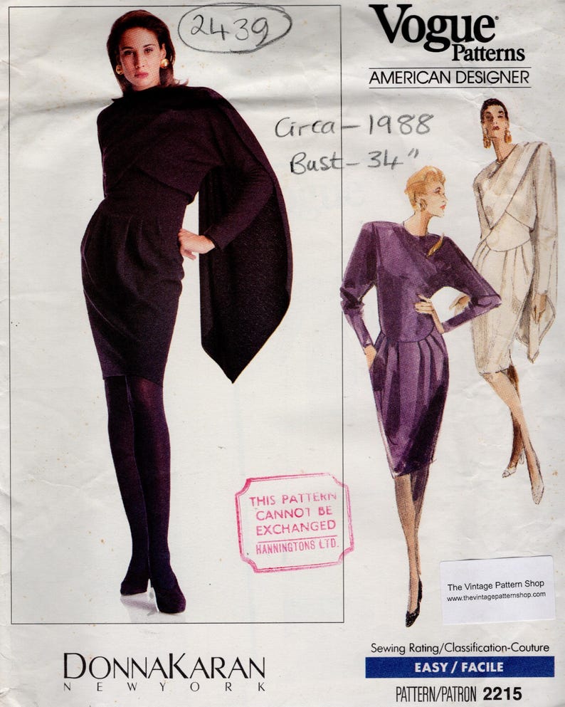 1988 Vintage VOGUE Sewing Pattern DRESS & JACKET (bust: 34”) (2439) by ...