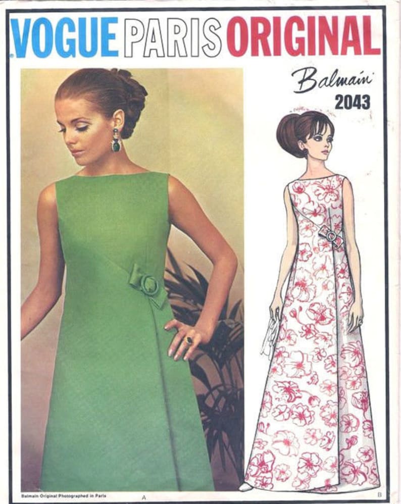 1968 Vintage VOGUE Sewing Pattern B34 EVENING DRESS 1634 by Balmain ...