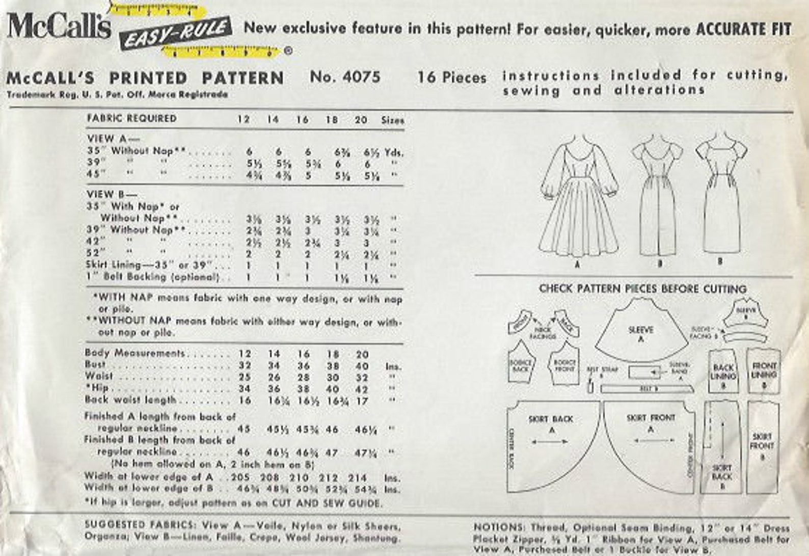 1957 Vintage Sewing Pattern B34 DRESS (1454) Mccalls 4075 - Etsy