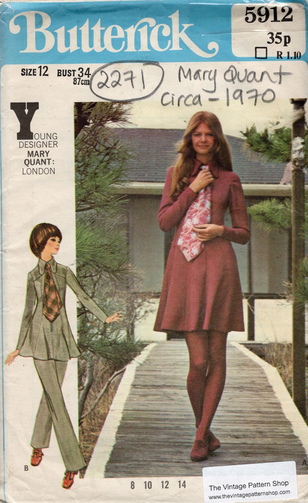 1970 Vintage Sewing Pattern B34” Dress Pants Scarf (2271) Butterick ...