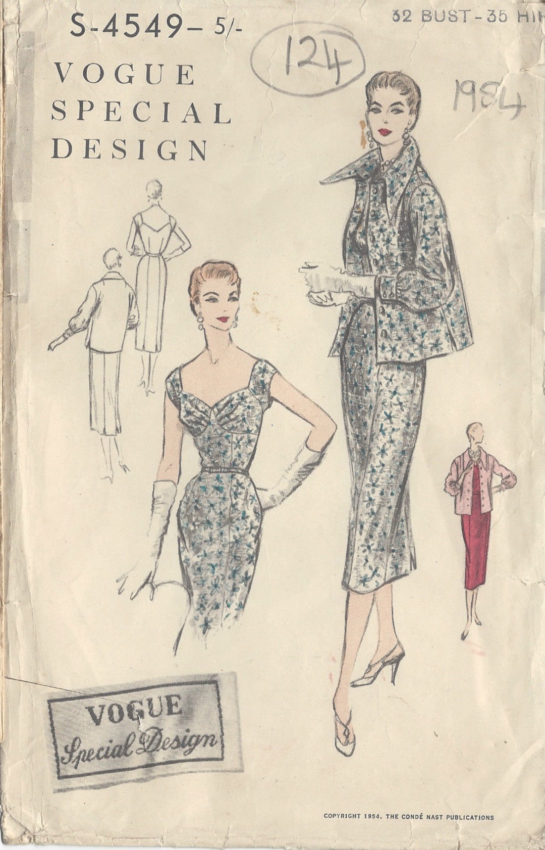1954 Vintage VOGUE Sewing Pattern B32" DRESS & JACKET (124) Vogue S ...