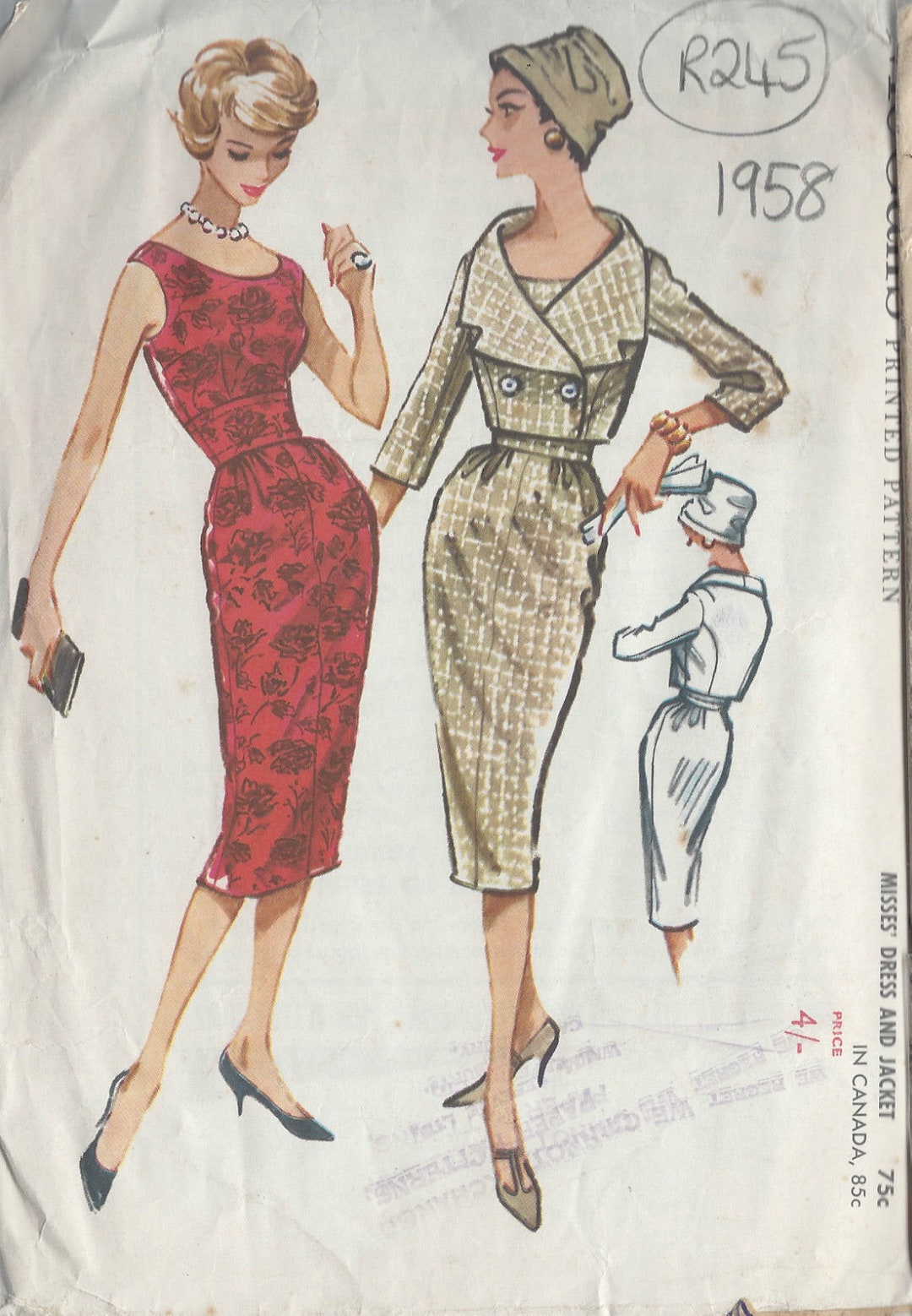1958 Vintage Sewing Pattern B36" DRESS & JACKET (R245) Mccall's 4649 - Etsy