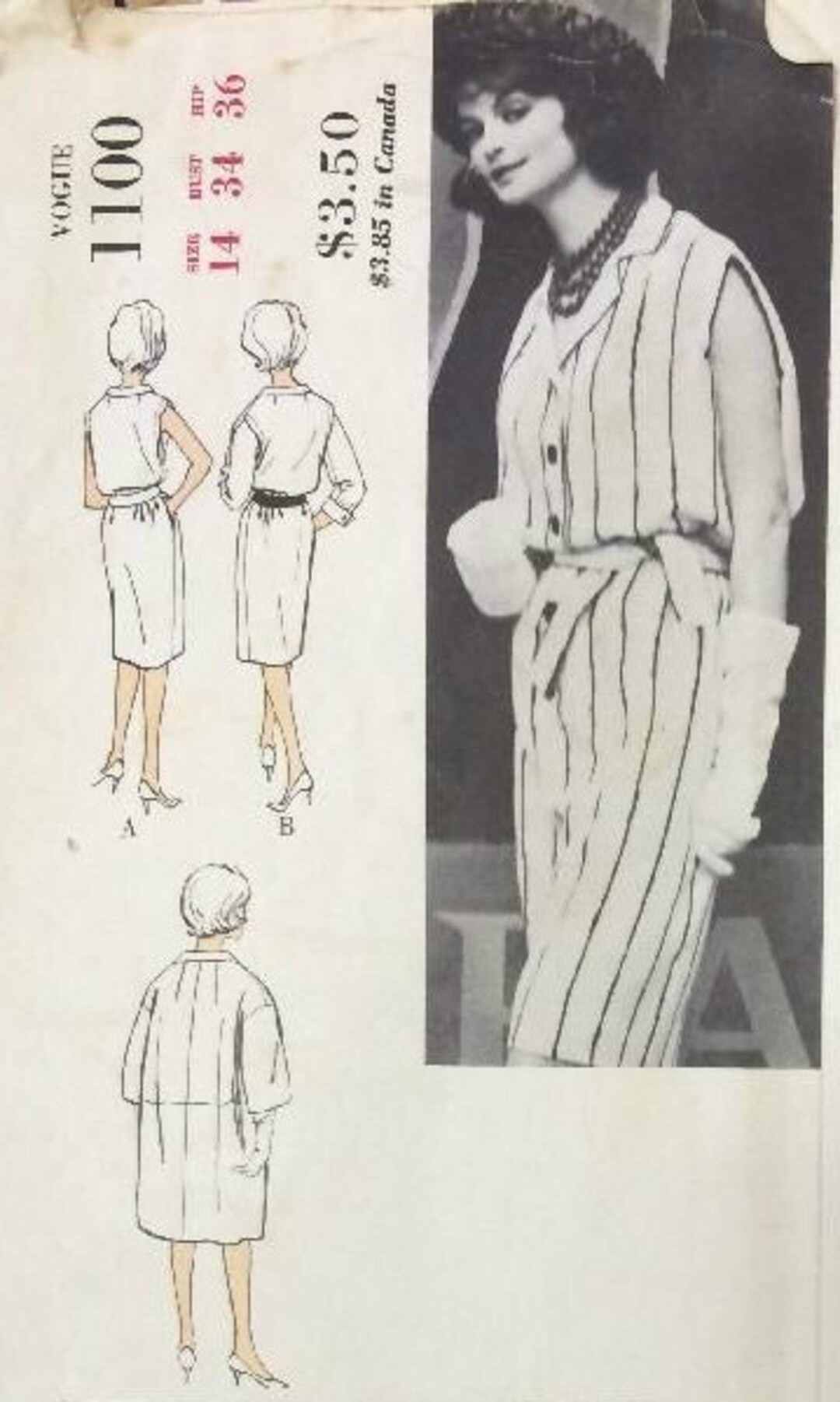 1960s Vintage VOGUE Sewing Pattern B34 COAT & DRESS (1383) Dior Vogue ...