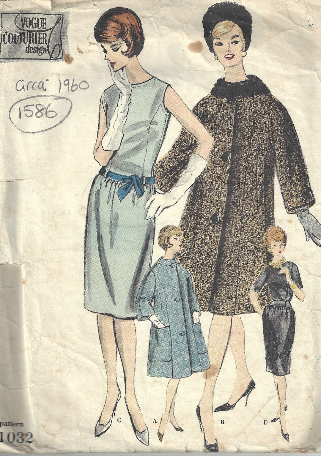 1960 Vintage VOGUE Sewing Pattern B34 DRESS COAT & Scarf (1586) Vogue ...