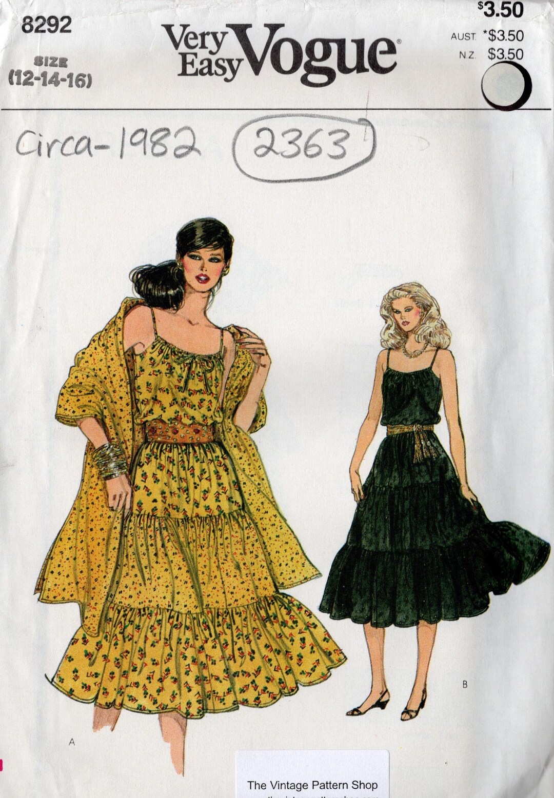 1982 Vintage VOGUE Sewing Pattern B34”-36"-38” Dress and Shawl (2363 ...