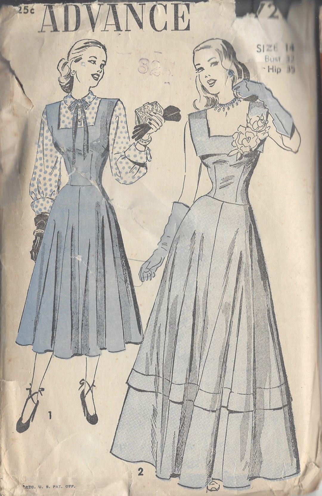 1940s Vintage Sewing Pattern B32" Evening - Day DRESS & BLOUSE (R738 ...