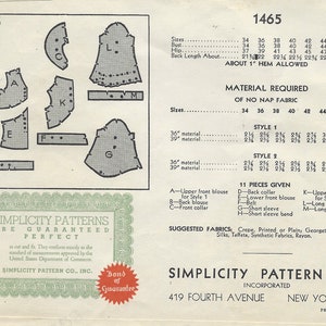 1930s Vintage Sewing Pattern B34 BLOUSE (1452) Simplicity 1465 - Etsy UK