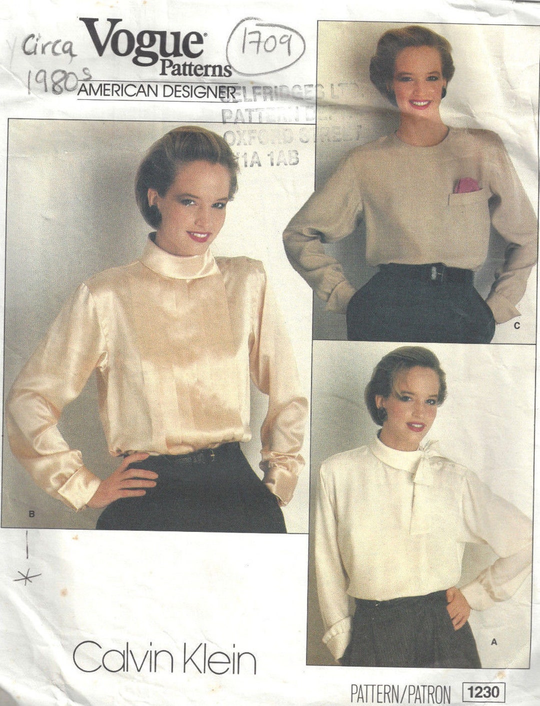 1980s Vintage VOGUE Sewing Pattern B34-36-38" BLOUSE (1709) by Calvin ...