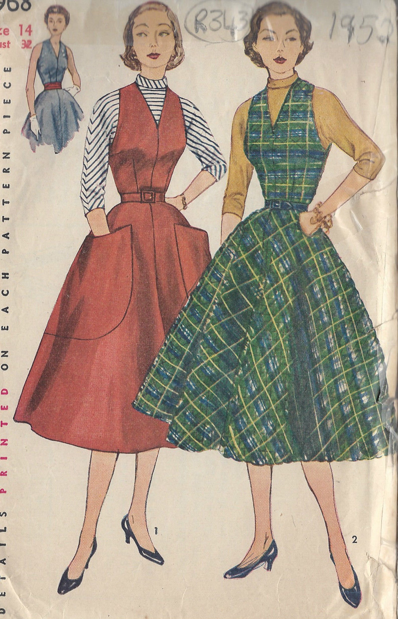 1952 Vintage Sewing Pattern B32in DRESS, JUMPER & BLOUSE R343 by ...