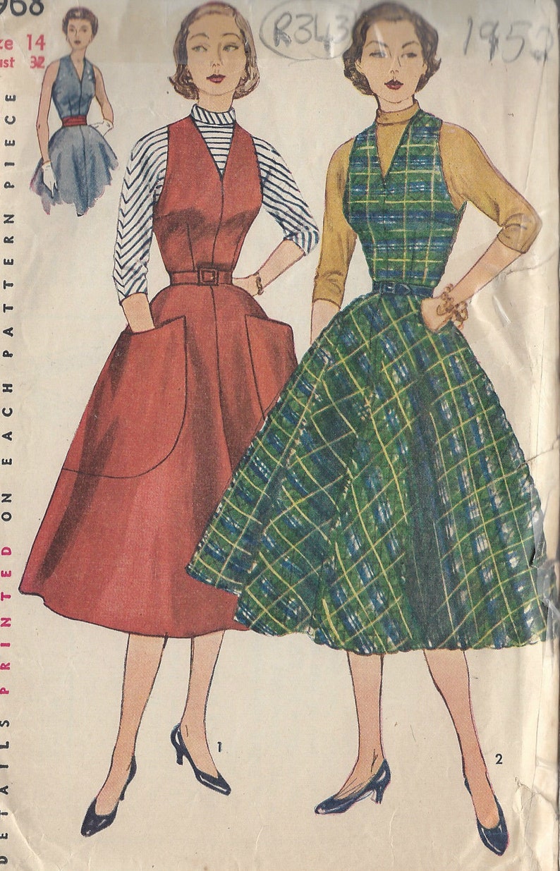 1952 Vintage Sewing Pattern B32in DRESS, JUMPER & BLOUSE R343 by ...