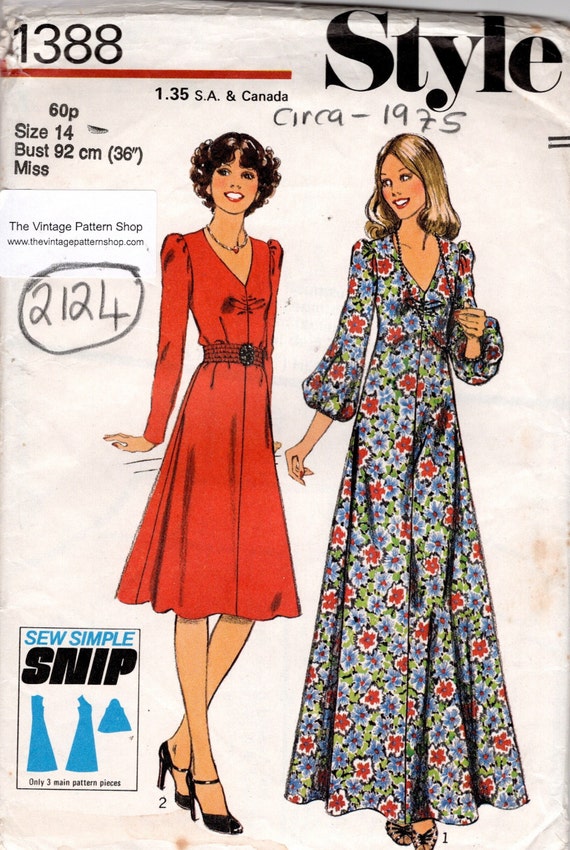 1975 Vintage Sewing Pattern DRESS B36 92cm 2124 by - Etsy