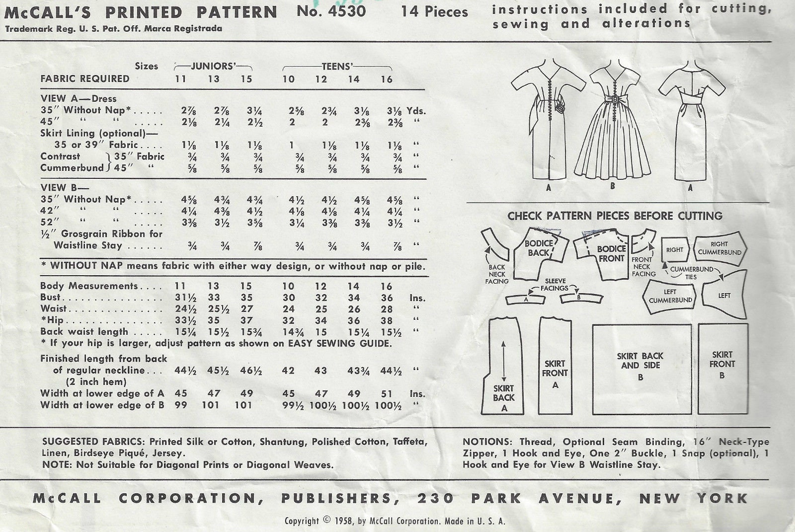1958 Vintage Sewing Pattern B34 DRESS 1561 Mccalls 4530 - Etsy