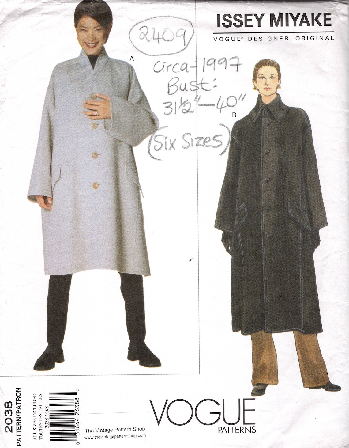 1997 Vintage VOGUE Sewing Pattern (B 31 1/2″ -to- 40") Coat (2409) by ...