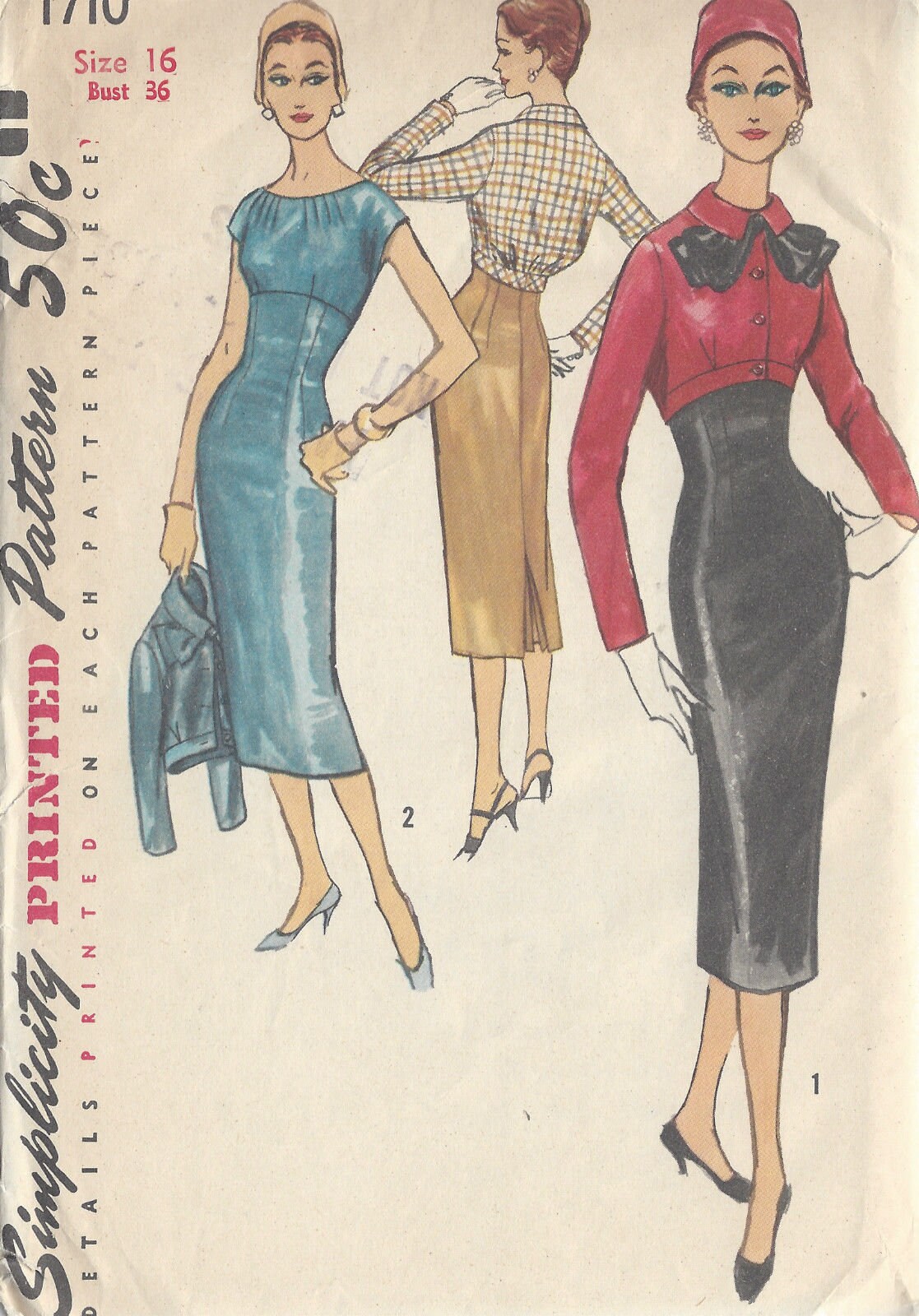 1956 Vintage Sewing Pattern B36 DRESS & JACKET 1097 Simplicity 1710 - Etsy