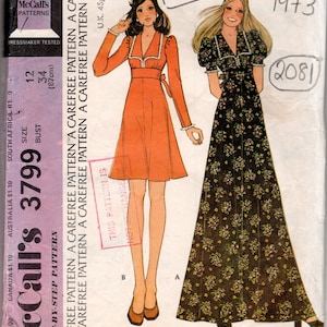 1973 Vintage Sewing Pattern B34in Dress (2081) by Mccalls 3799 - Etsy