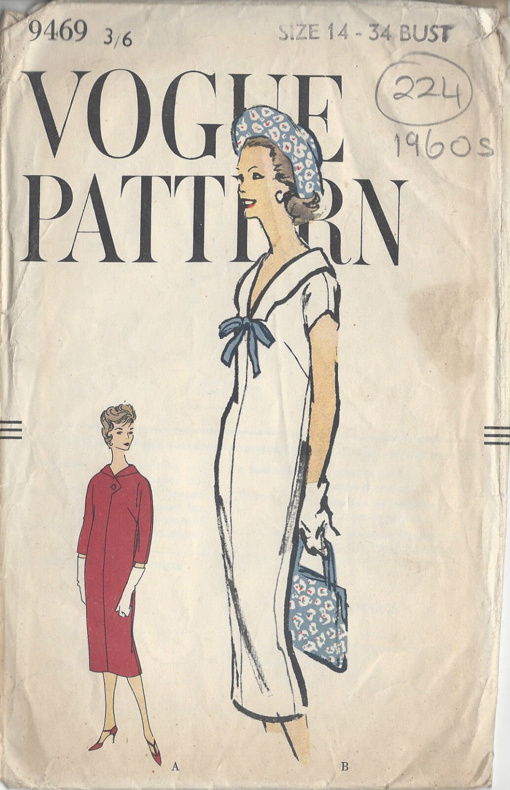 1960s Vintage VOGUE Sewing Pattern B34 DRESS 224 by - Etsy